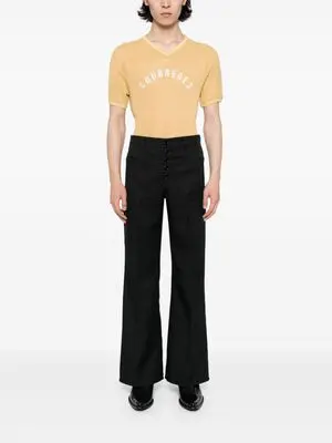 COURREGES Logo-print V-neck T-shirt - Yellow