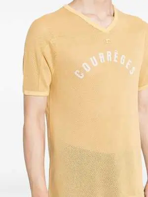 COURREGES Logo-print V-neck T-shirt - Yellow