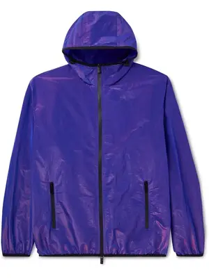 Burberry Iridescent Shell Zip-Up Hooded Jacket In Purple - 60% Off