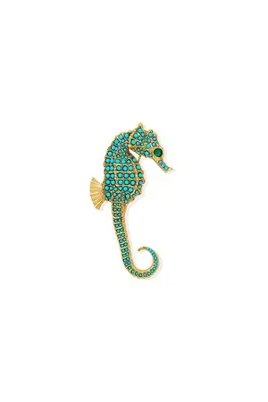 KENNETH JAY LANE Turquoise Seahorse Pin - Gold