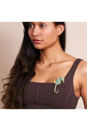 KENNETH JAY LANE Turquoise Seahorse Pin