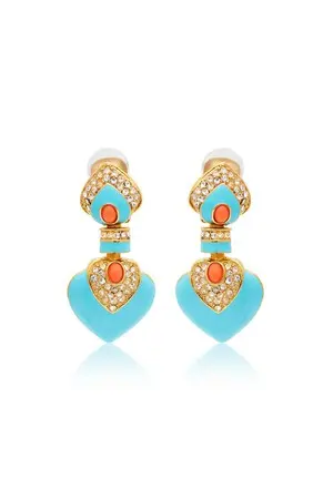 KENNETH JAY LANE Turquoise & Heart Drop Clip On Earrings - Coral