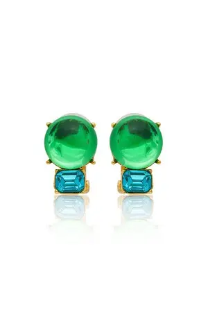 KENNETH JAY LANE Peridot & Gold Clip Earrings - Aqua