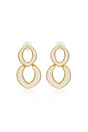 KENNETH JAY LANE Polished & White Link Pierced Earrings - Gold