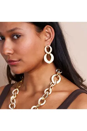 KENNETH JAY LANE Polished & White Link Pierced Earrings