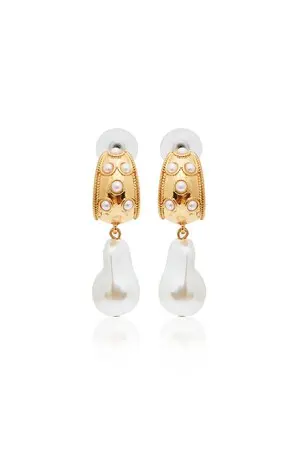 KENNETH JAY LANE Tone Half Hoop Pearl Drop Earrings - Gold