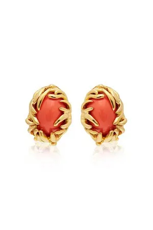 KENNETH JAY LANE Polished Gold Branch And Clip-on Earrings - Coral