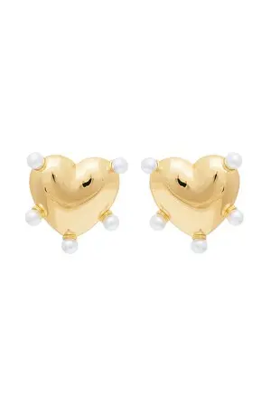 KENNETH JAY LANE Polished Heart And Pearl Post Earrings - Gold