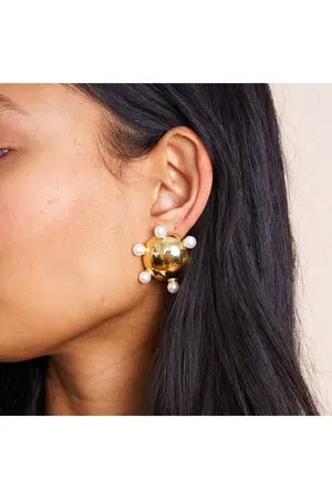 KENNETH JAY LANE Polished & Pearl Stud Earrings