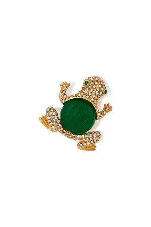 KENNETH JAY LANE Emerald Frog Pin - Gold
