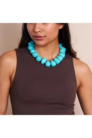 KENNETH JAY LANE Turquoise Pebble Knotted Necklace