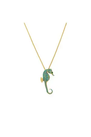 KENNETH JAY LANE Turquoise Seahorse Pendant Necklace - Gold