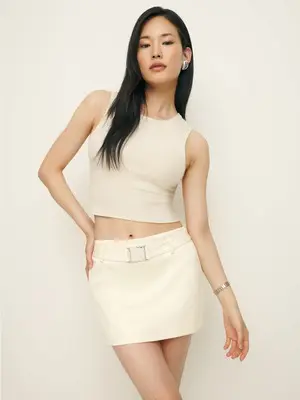 REFORMATION Carla Belted Satin Skirt - Ivory
