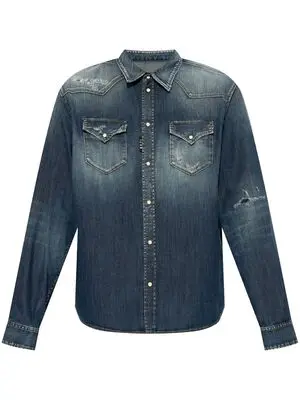 Dsquared2 Long-sleeve Ripped-detail Denim Shirt - Blue