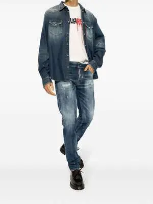 Dsquared2 Long-sleeve Ripped-detail Denim Shirt