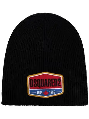 Dsquared2 Logo-appliqué Wool Beanie - Black