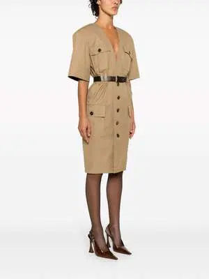 Saint Laurent Saharienne Shirt Dress - Neutrals