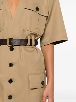 Saint Laurent Saharienne Shirt Dress - Neutrals