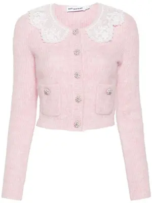 SELF-PORTRAIT Lace-collar Brushed Cardigan