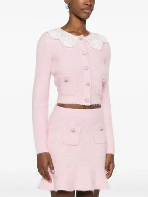 SELF-PORTRAIT Lace-collar Brushed Cardigan