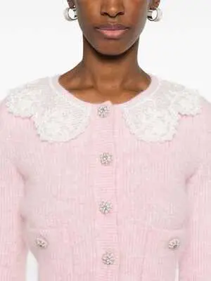 SELF-PORTRAIT Lace-collar Brushed Cardigan