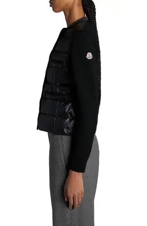 Moncler Mixed Media Down Cardigan - Black