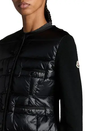 Moncler Mixed Media Down Cardigan - Black
