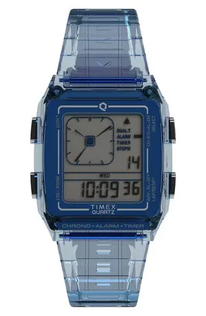 TIMEX® Q Timex Digital Lca Chronograph Resin Strap Watch - Blue
