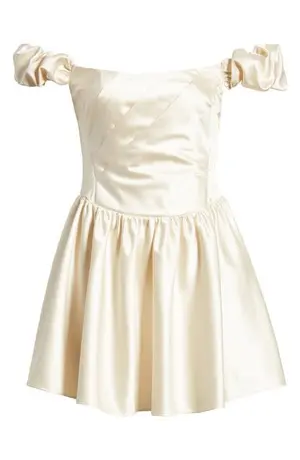 classics lover off the shoulder satin a line mini dress Off-The-Shoulder A-Line Shoulder Mini Dress featuring a sleek satin finish and elegant neckline Roman Off The Shoulder Mini