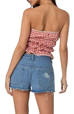 EDIKTED Lanna Gingham Scrunched Tube Top