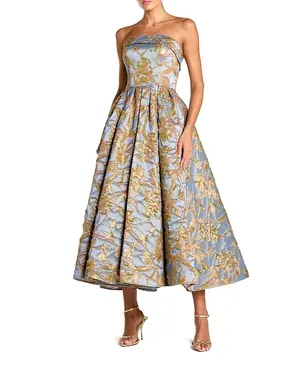 Mac Duggal Strapless Brocade Midi Dress - Periwinkle Multi