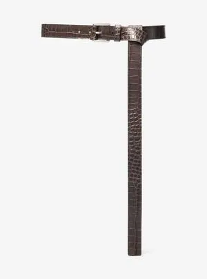 Michael Kors Jodi Crocodile Embossed Leather Belt - Brown