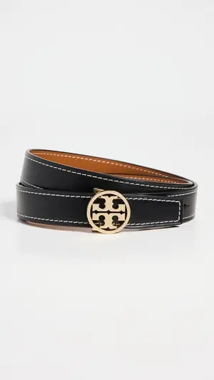 Tory Burch Miller Smooth Reversible Belt - Black/whiskey