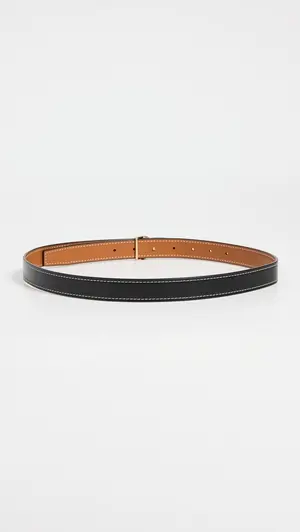 Tory Burch Miller Smooth Reversible Belt - Black/whiskey