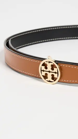 Tory Burch Miller Smooth Reversible Belt - Black/whiskey