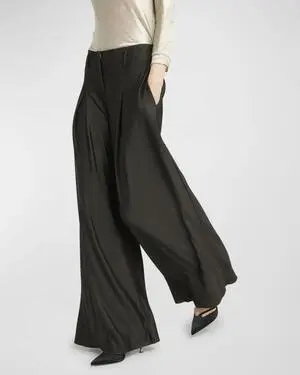 Giorgio Armani Double Jersey Flowy Pleated Trousers - Brown