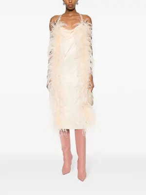Sportmax Ussita Feather-trim Midi Dress - Neutrals