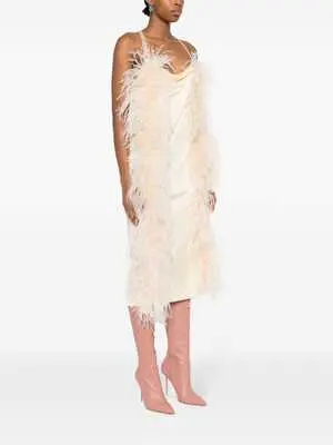 Sportmax Ussita Feather-trim Midi Dress - Neutrals