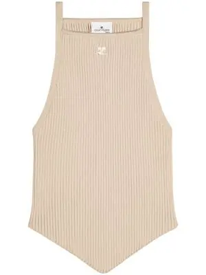 COURREGES Logo-embroidered Ribbed Top - Neutrals