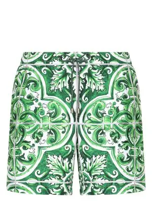 Dolce & Gabbana Majolica-print Drawstring Swim Shorts - Green