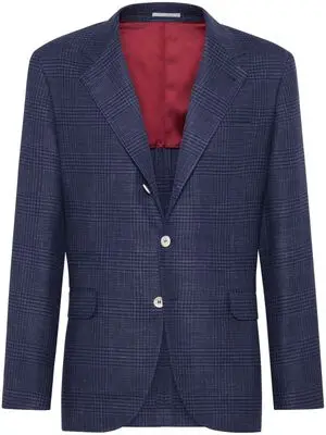 Brunello Cucinelli Check-pattern Single-breasted Blazer - Blue