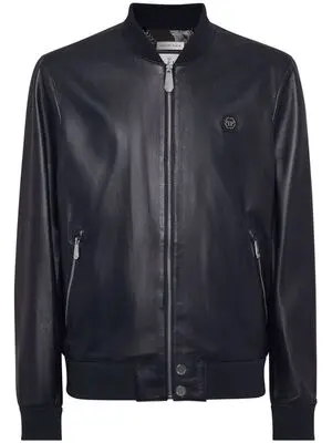 Philipp Plein Leather Bomber Jacket - Blue