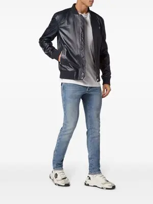 Philipp Plein Leather Bomber Jacket - Blue