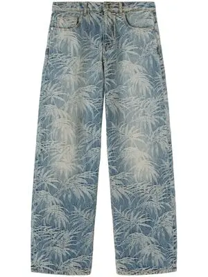 Palm Angels Palm Tree Print Loose Fit Jeans - Blue