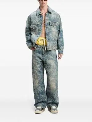 Palm Angels Palm Tree Print Loose Fit Jeans - Blue