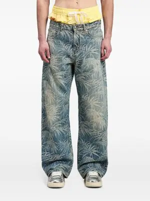 Palm Angels Palm Tree Print Loose Fit Jeans - Blue