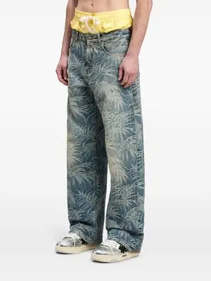 Palm Angels Palm Tree Print Loose Fit Jeans - Blue