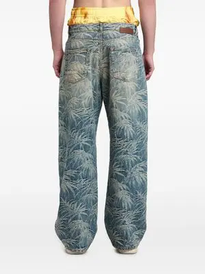 Palm Angels Palm Tree Print Loose Fit Jeans - Blue