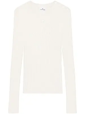 COURREGES Embroidered Logo Ribbed-knit Sweater - White