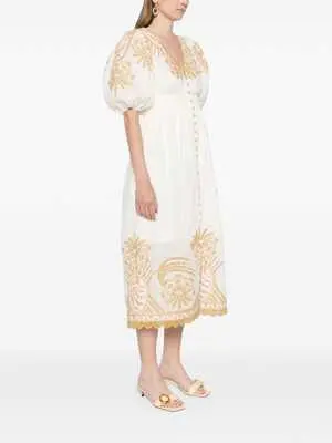 Zimmermann Waverly Embroidered Linen Midi Dress In Neutrals
